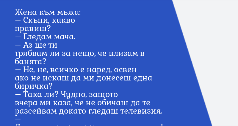 Жена към мъжа: – Скъпи, какво правиш? – ... - Вицове - Vesti.bg